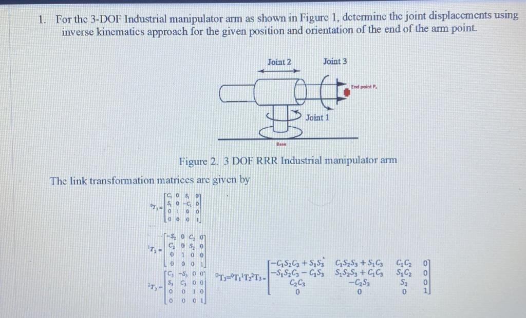 Solved 1. For the 3-DOF Industrial manipulator arm as shown | Chegg.com