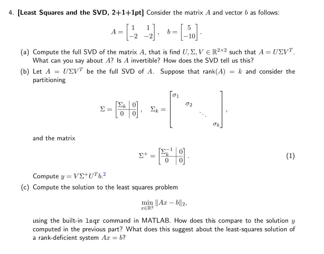 Solved [Least Squares and the SVD, 2+1+1pt] Consider the | Chegg.com