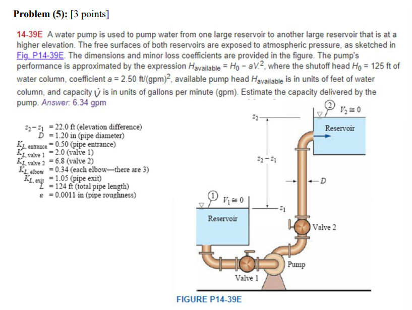 Solved 14-39E A water pump is used to pump water from one | Chegg.com