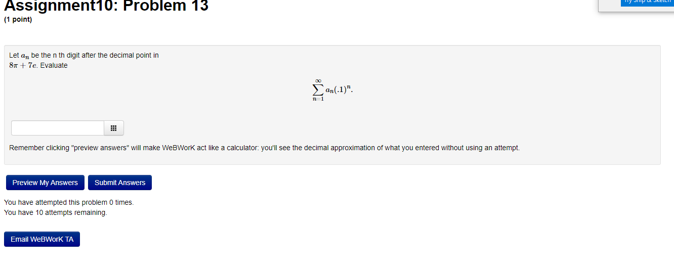 Solved Assignment10: Problem 13 (1 point) Let an be the nth | Chegg.com