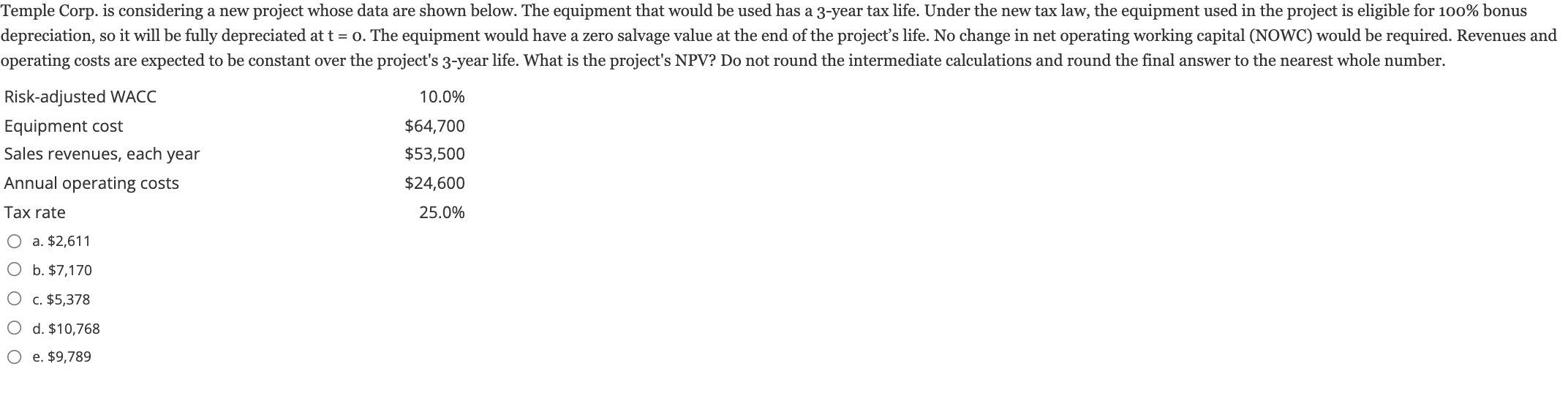 Solved Temple Corp. is considering a new project whose data | Chegg.com