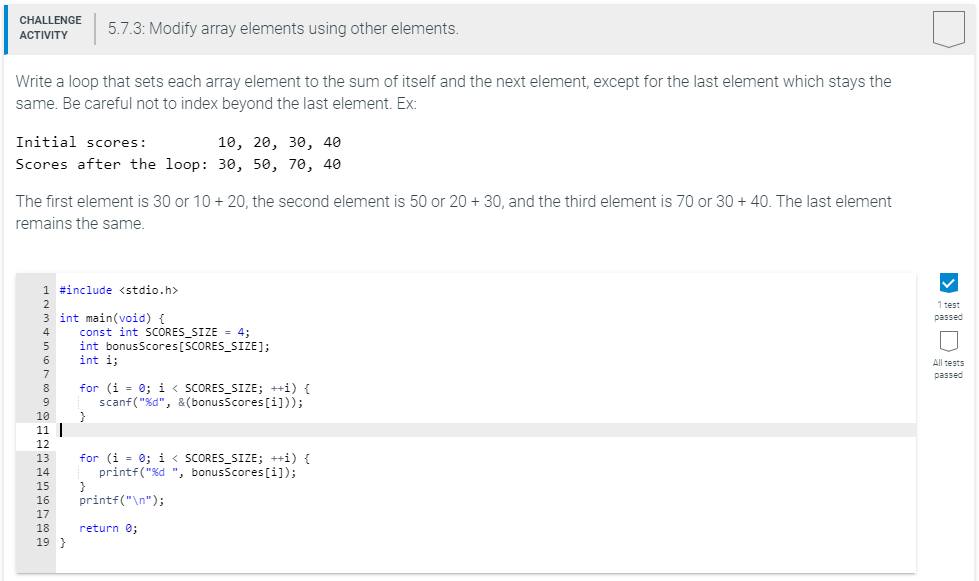 Solved CHALLENGE ACTIVITY 5.7.3: Modify array elements using | Chegg.com