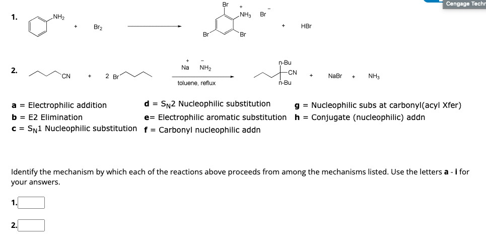 Solved 1. 2. a = Electrophilic addition d = SN2 Nucleophilic | Chegg.com