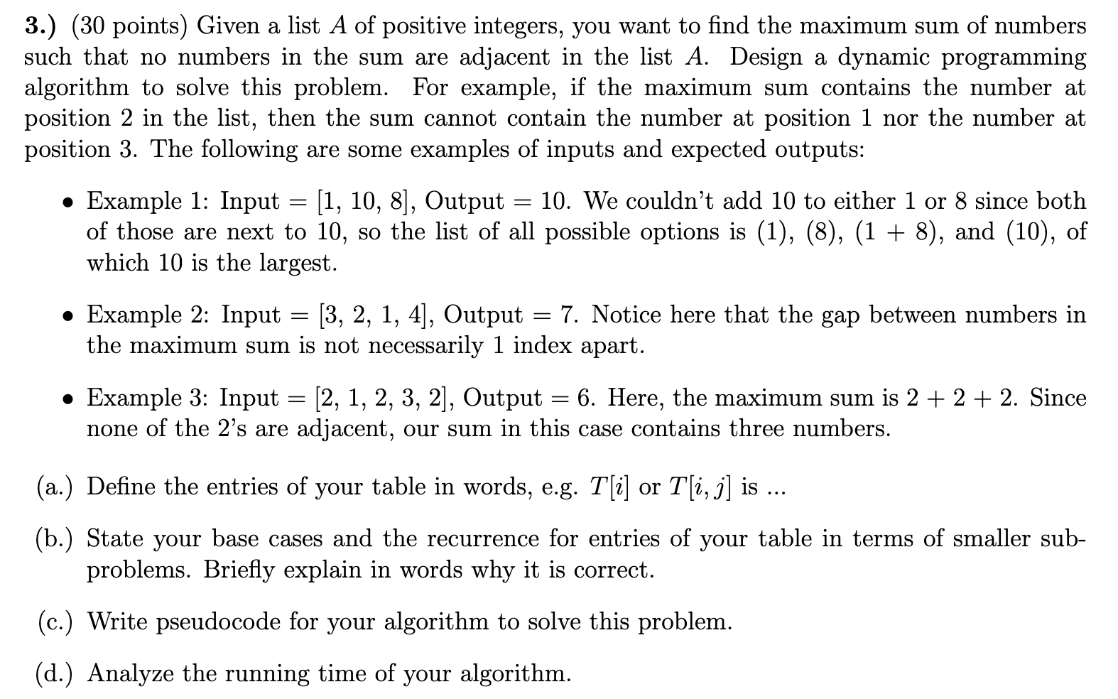 Solved 3.) (30 points) Given a list A of positive integers, | Chegg.com