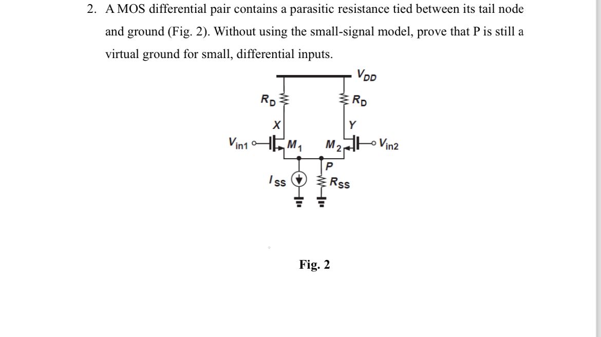 Solved 2. A MOS differential pair contains a parasitic | Chegg.com
