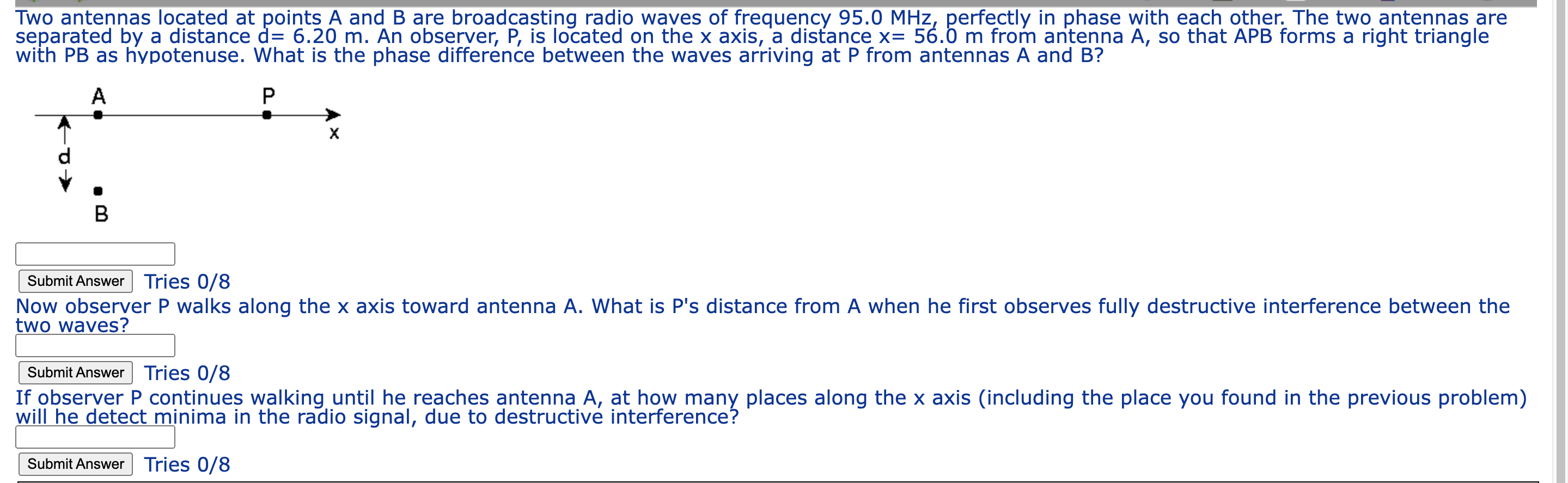 Solved Two antennas located at points A and B are | Chegg.com
