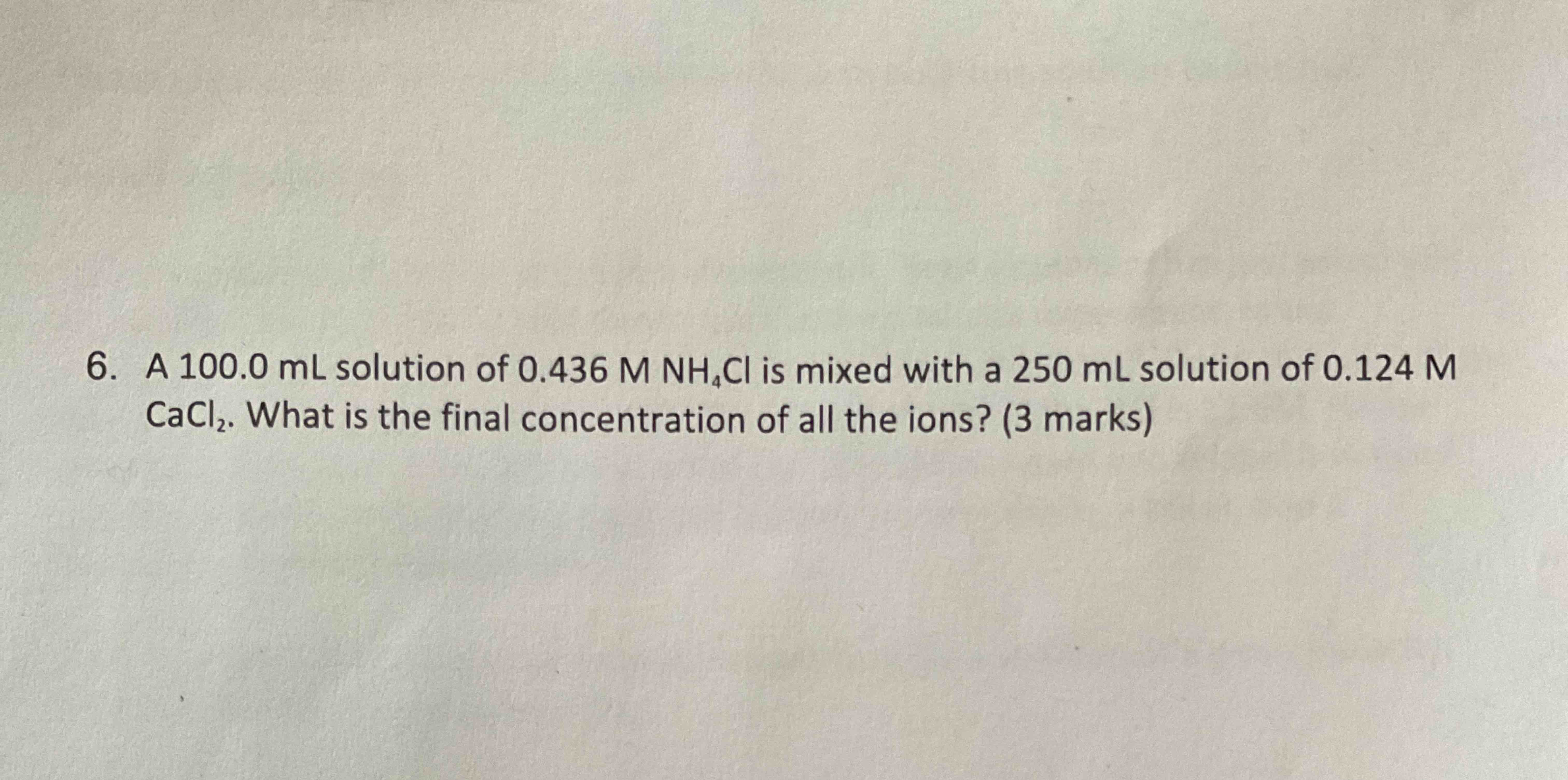 A 100.0 mL ﻿solution of 0.436MNH4Cl is ﻿mixed with | Chegg.com