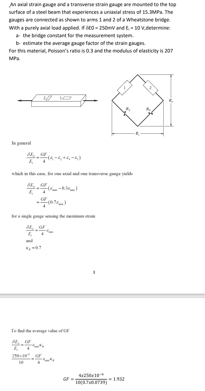 An axial strain gauge and a transverse strain gauge | Chegg.com