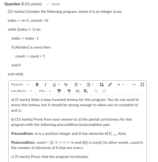 Solved (25 marks) Consider the following program, where A is | Chegg.com