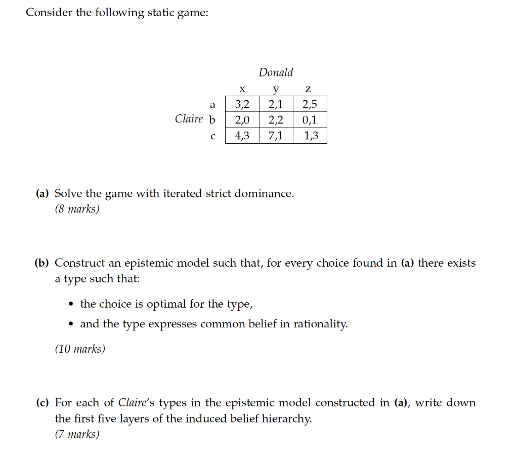 Consider the following static game: Donald а X 3,2 | Chegg.com