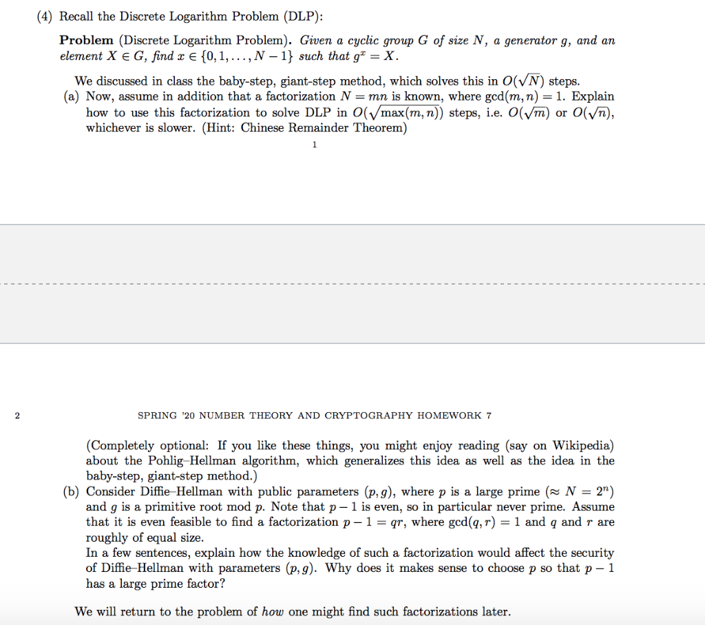 (4) Recall the Discrete Logarithm Problem (DLP): | Chegg.com