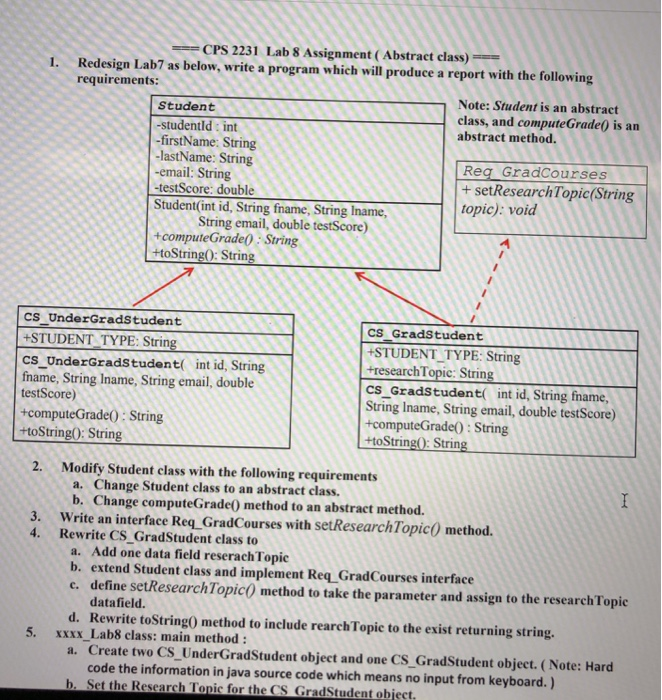 Solved CPS 2231 Lab 8 Assignment (Abstract class) Redesign | Chegg.com