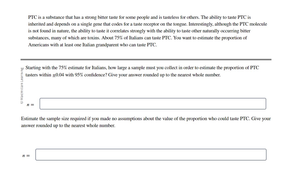 Solved PTC is a substance that has a strong bitter taste for | Chegg.com