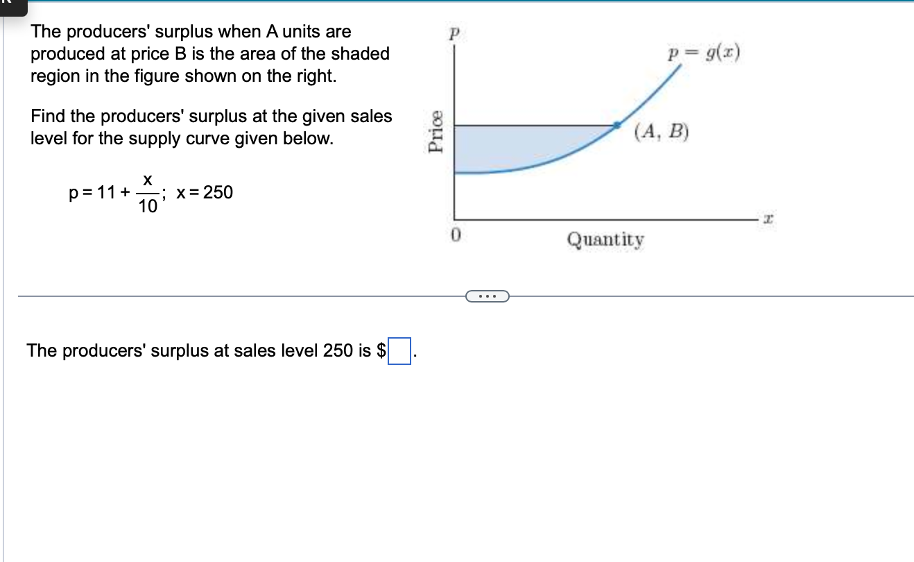 Solved The producers' surplus when A units are produced at | Chegg.com