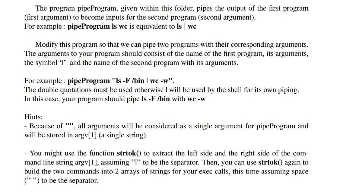 Solved The program pipeProgram, given within this folder, | Chegg.com