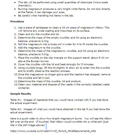 Solved Introduction Magnesium burns in the presence of | Chegg.com