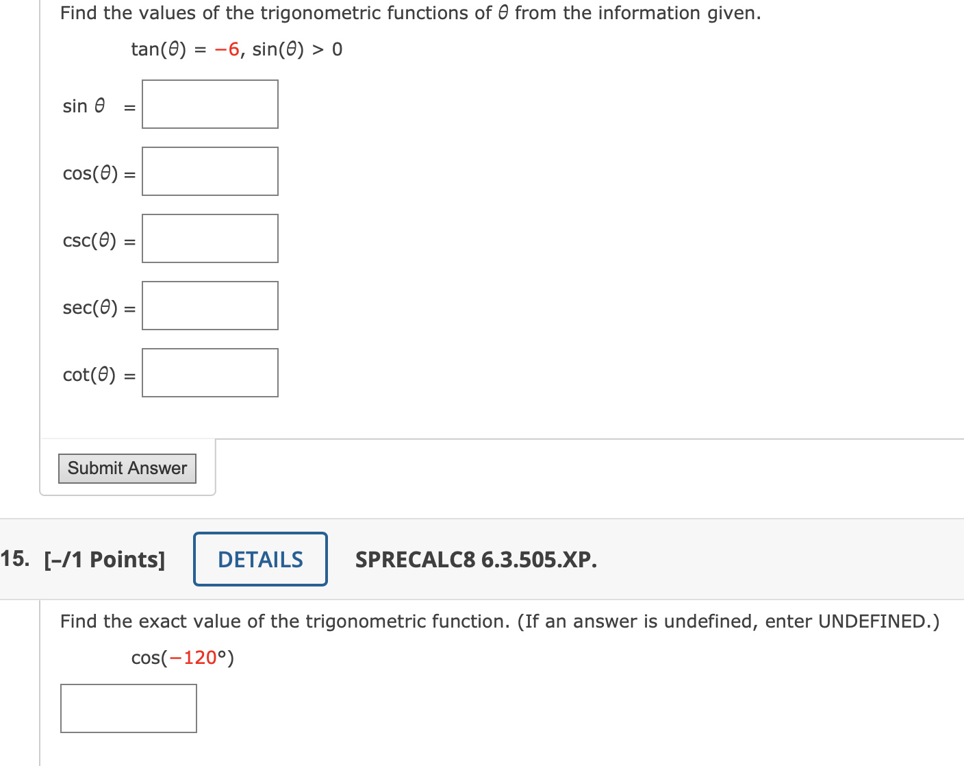 Solved Find the values of the trigonometric functions of θ | Chegg.com