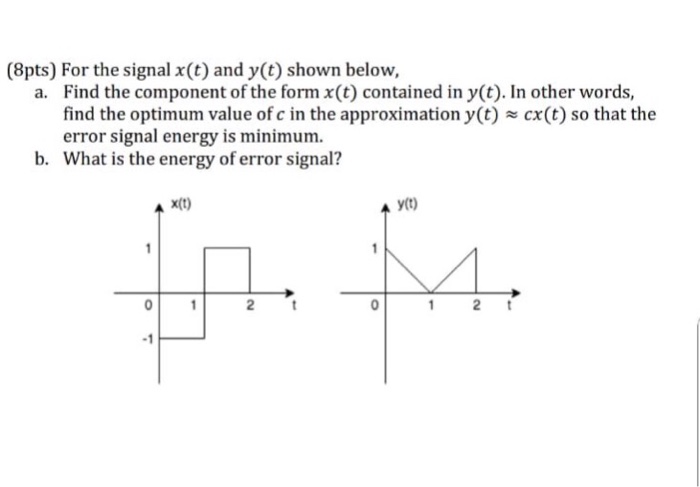 Solved (8pts) For the signal x (t) and y(t) shown below, | Chegg.com