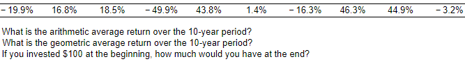 Solved What is the arithmetic average return over the 10 | Chegg.com