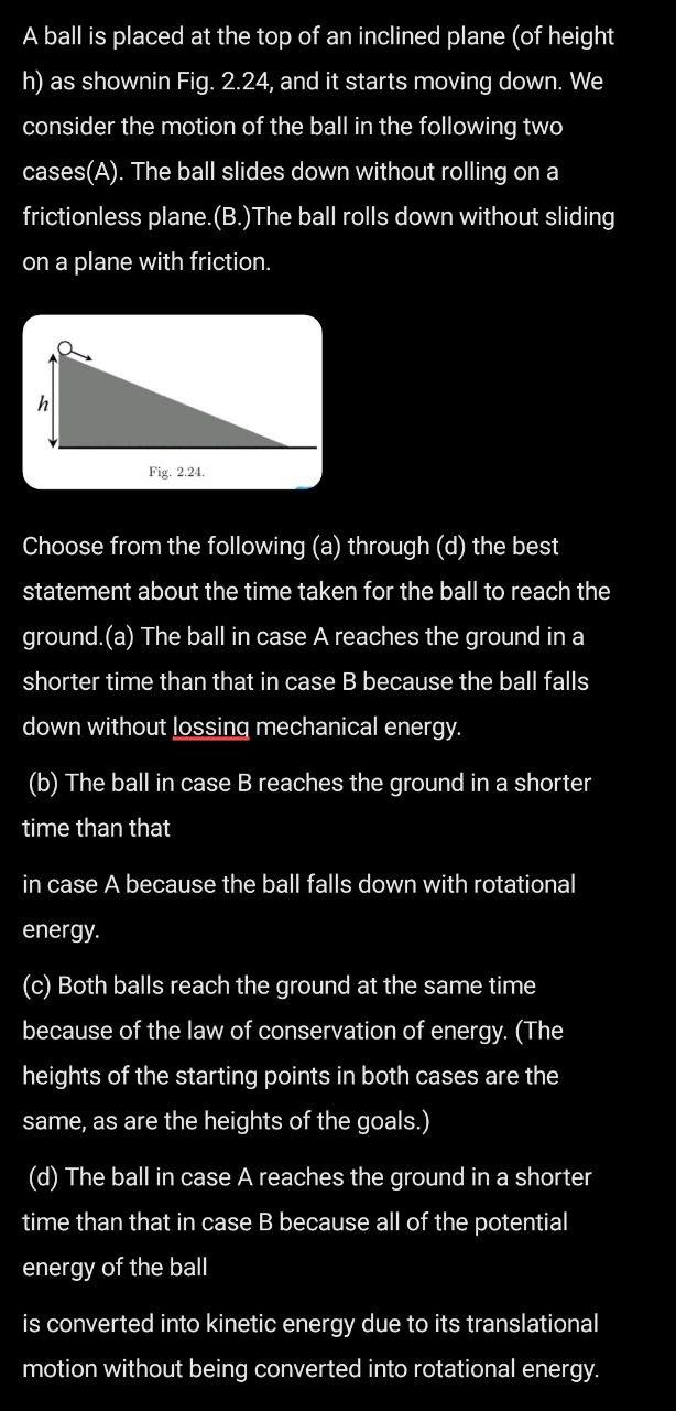 Solved A ball is placed at the top of an inclined plane (of | Chegg.com
