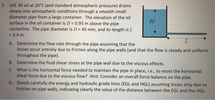Solved 2. SAE 30 oil at 20°C (and standard atmospheric | Chegg.com
