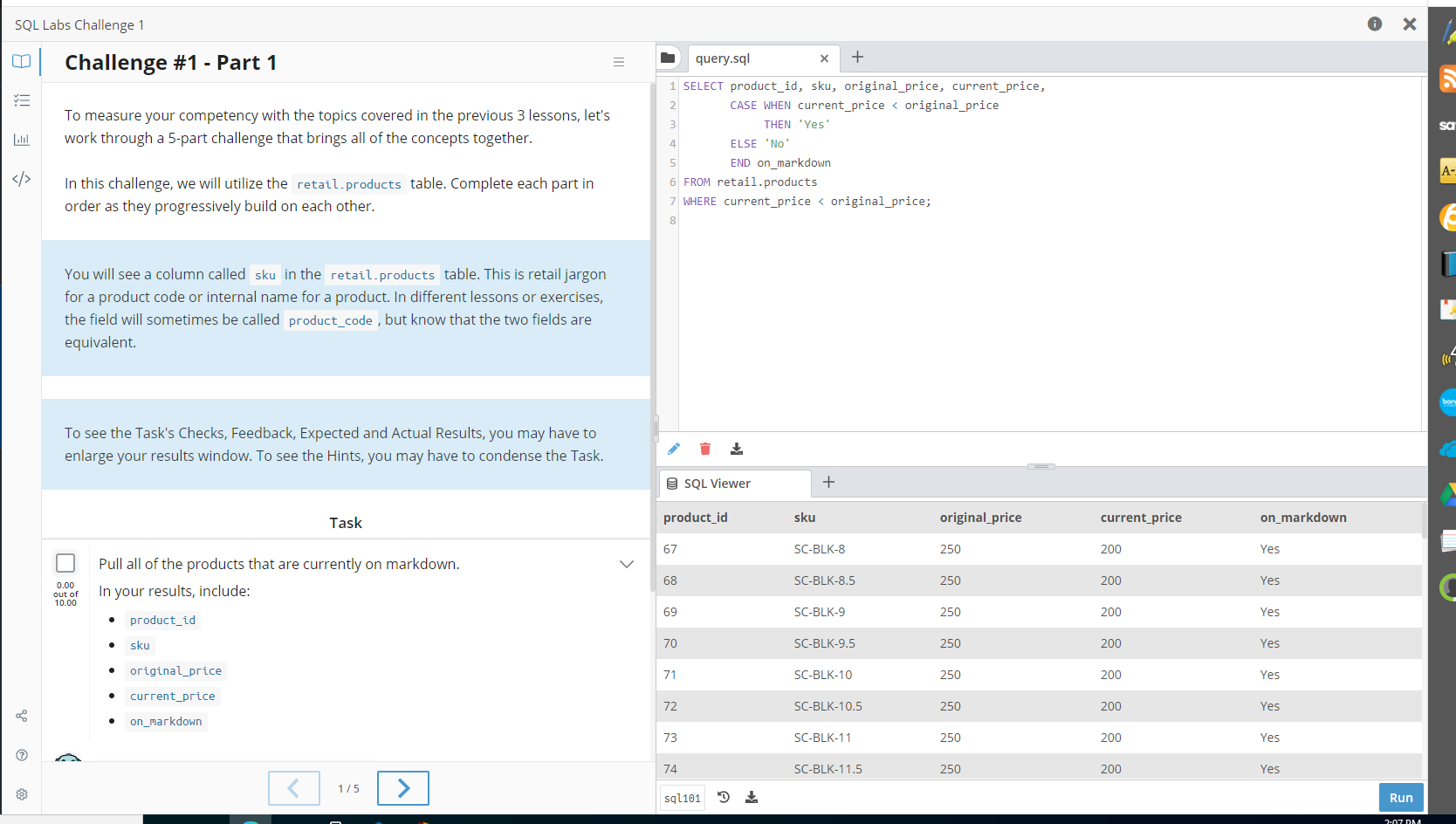 SQL Labs Challenge 1 0 X query.sql X Challenge #1 - | Chegg.com