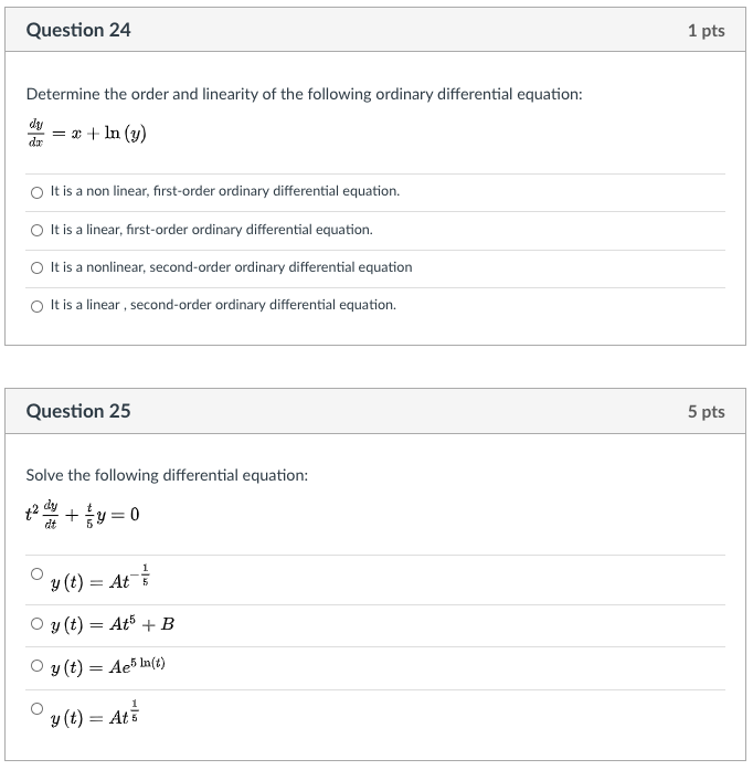 Solved Question 22 1 pts Determine the order and linearity | Chegg.com
