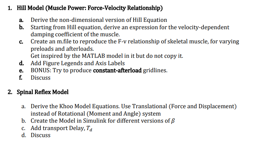 Solved 1. Hill Model (Muscle Power: Force-Velocity | Chegg.com