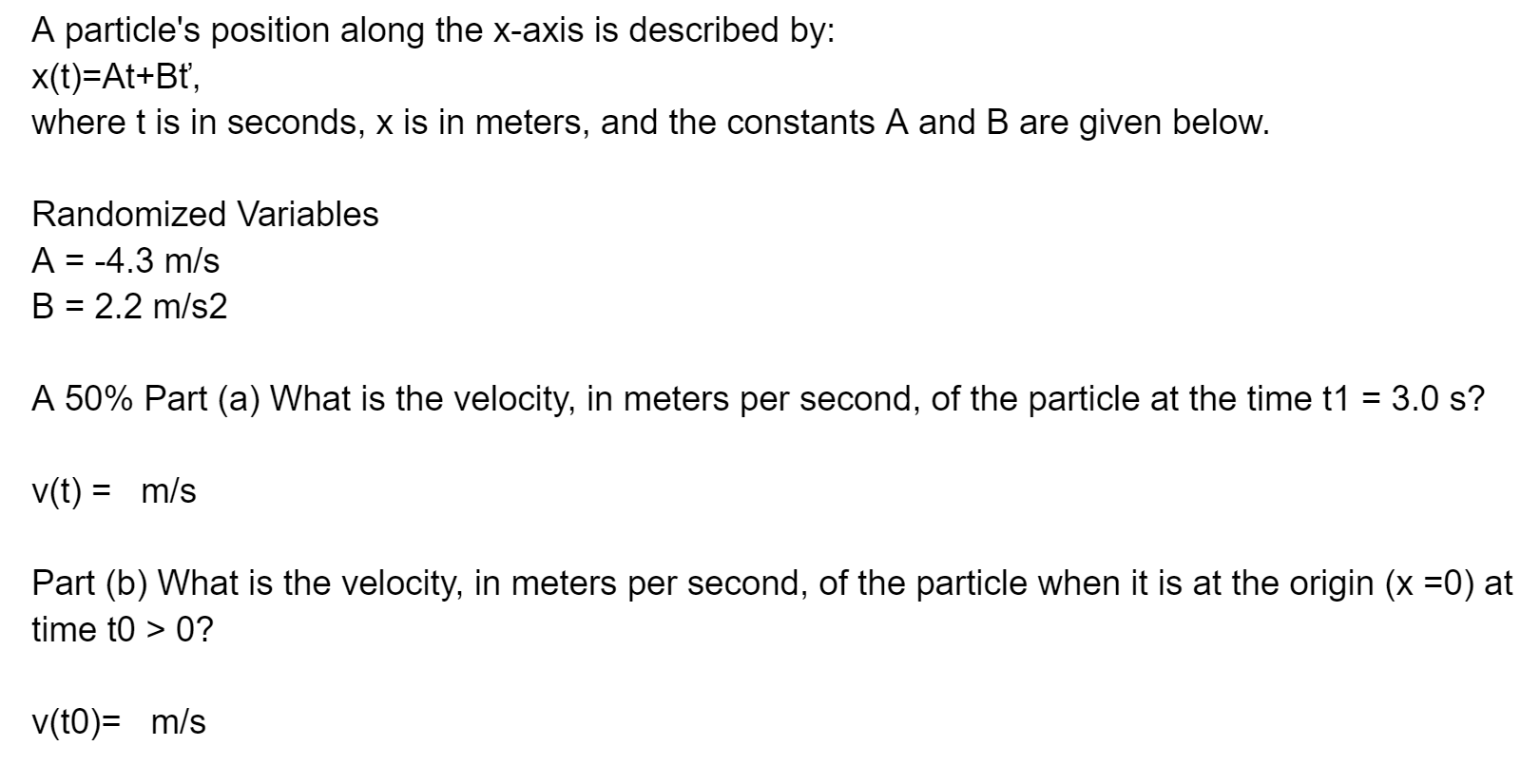 Solved A particle's position along the x-axis is described | Chegg.com