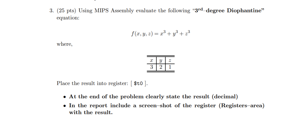 3. (25 pts) Using MIPS Assembly evaluate the | Chegg.com