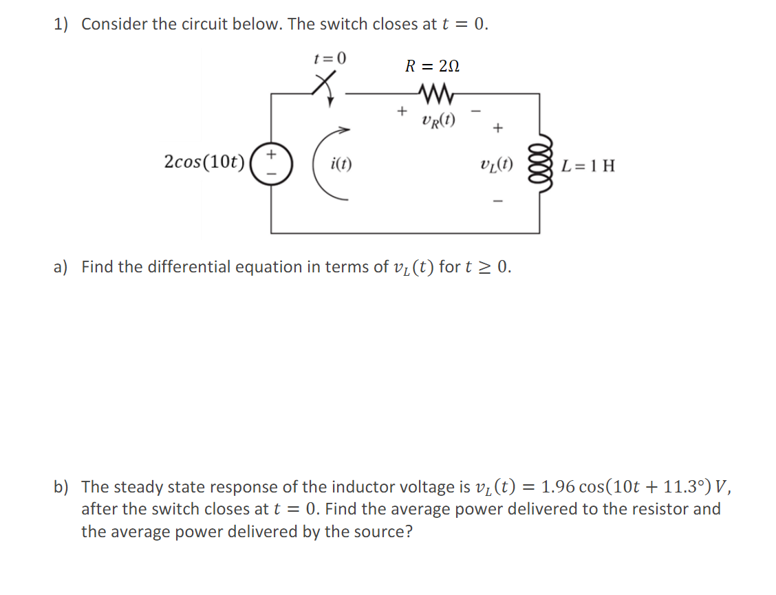 Solved 1) Consider the circuit below. The switch closes at | Chegg.com