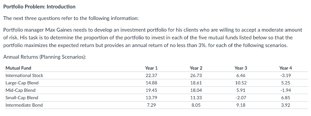 Solved Portfolio Problem: Introduction The next three | Chegg.com