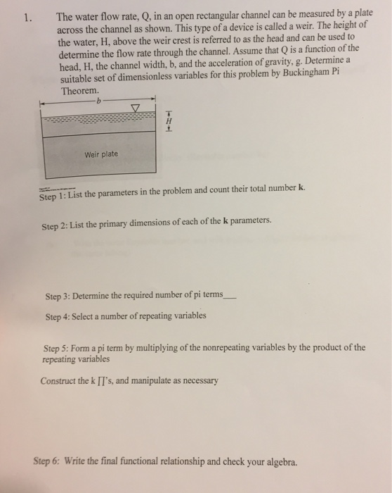 Solved 1. The water flow rate, Q, in an open rectangular | Chegg.com