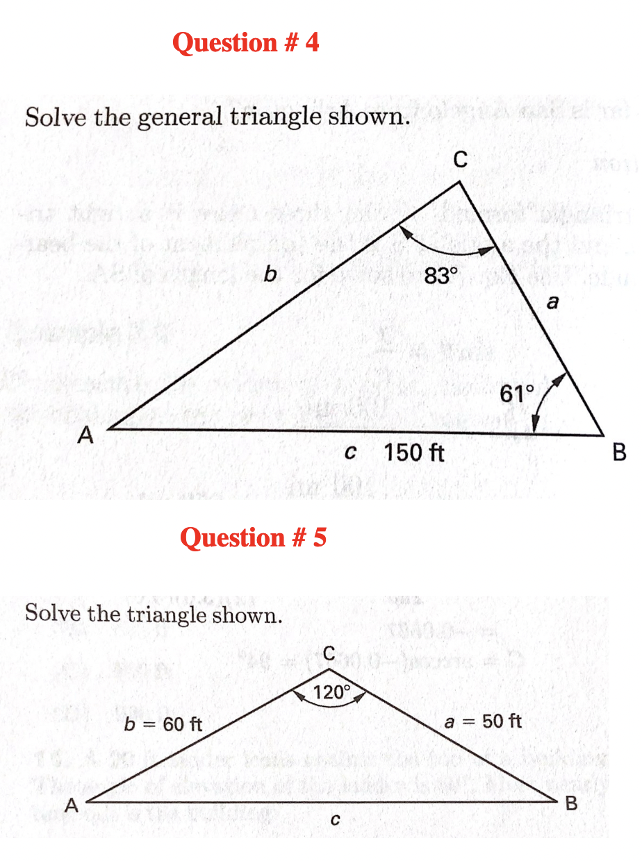 [Solved]: Solve the general triangle shown. Question # 5