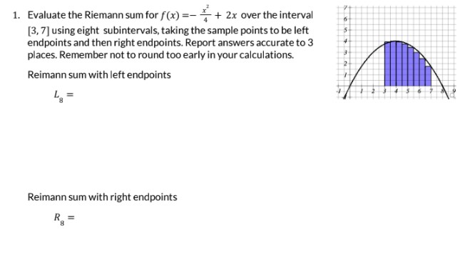 Solved 1. Evaluate the Riemann sum for f(x)=−4x2+2x over the | Chegg.com