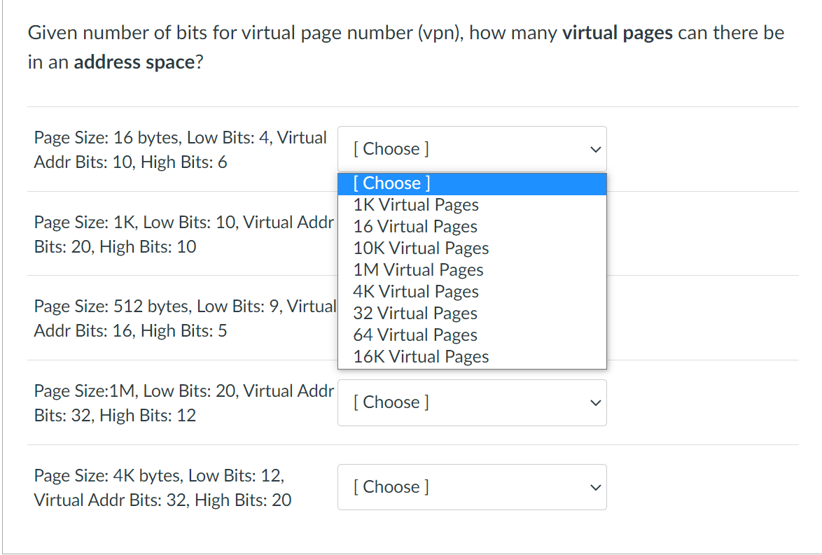 Solved Given number of bits for virtual page number (vpn), | Chegg.com