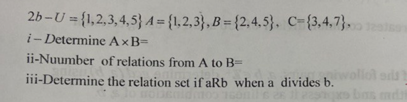 Solved 2b−U={1,2,3,4,5}A={1,2,3},B={2,4,5},C={3,4,7}, i−D | Chegg.com