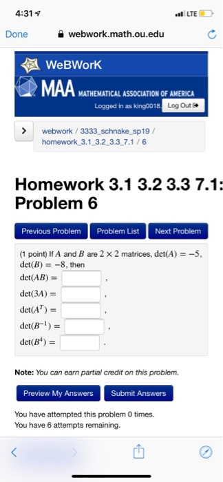 Solved 4:31 l LTE Done 을 webwork.math.ou.edu WeBWorK MAA | Chegg.com