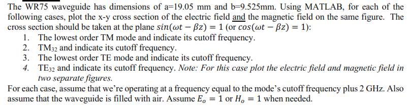 Solved The WR75 waveguide has dimensions of a=19.05 mm and | Chegg.com
