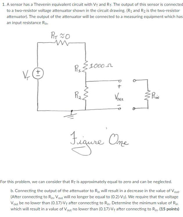 Solved 1. A sensor has a Thevenin equivalent circuit with Vt | Chegg.com