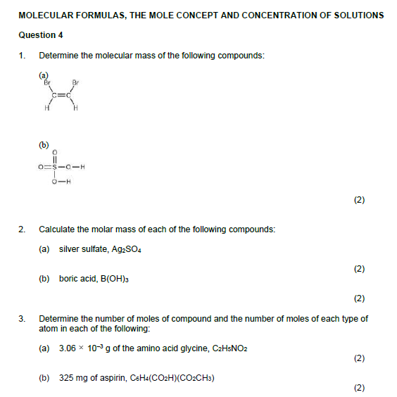 MOLECULAR FORMULAS, THE MOLE CONCEPT AND | Chegg.com