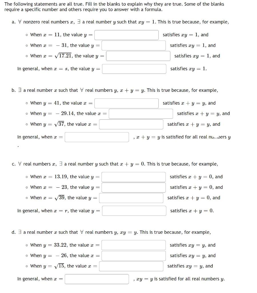 Solved The following statements are all true. Fill in the | Chegg.com