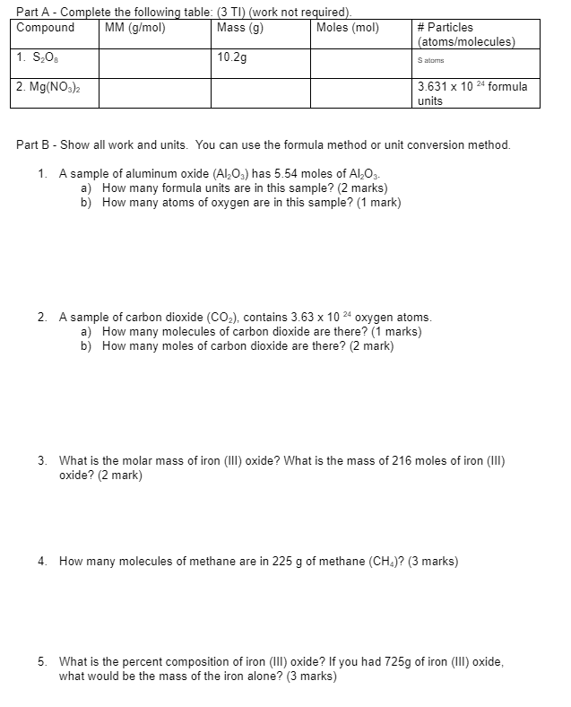 Solved Part A - Complete the following table: (3 TI) (work | Chegg.com