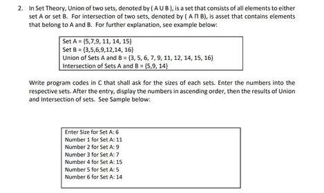 Solved 2. In Set Theory, Union of two sets, denoted by(AUB), | Chegg.com