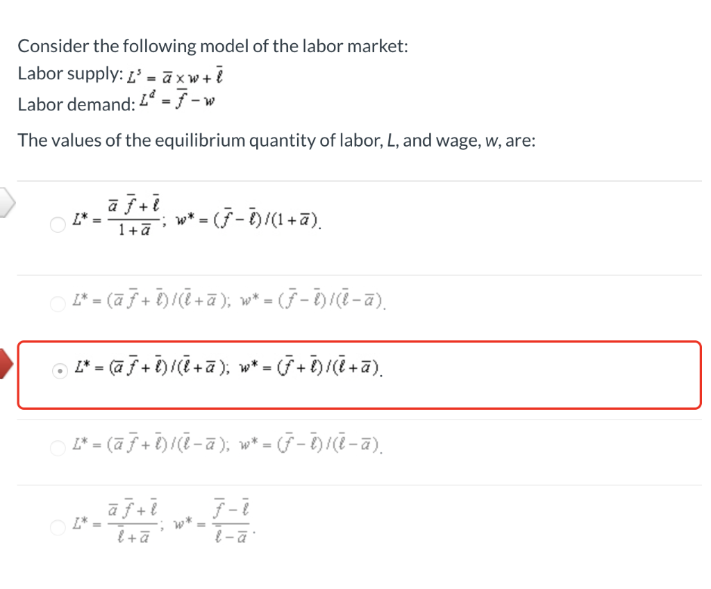Solved Consider the following model of the labor market: | Chegg.com