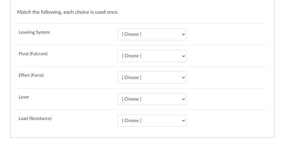 Match the following, each choice is used once. | Chegg.com