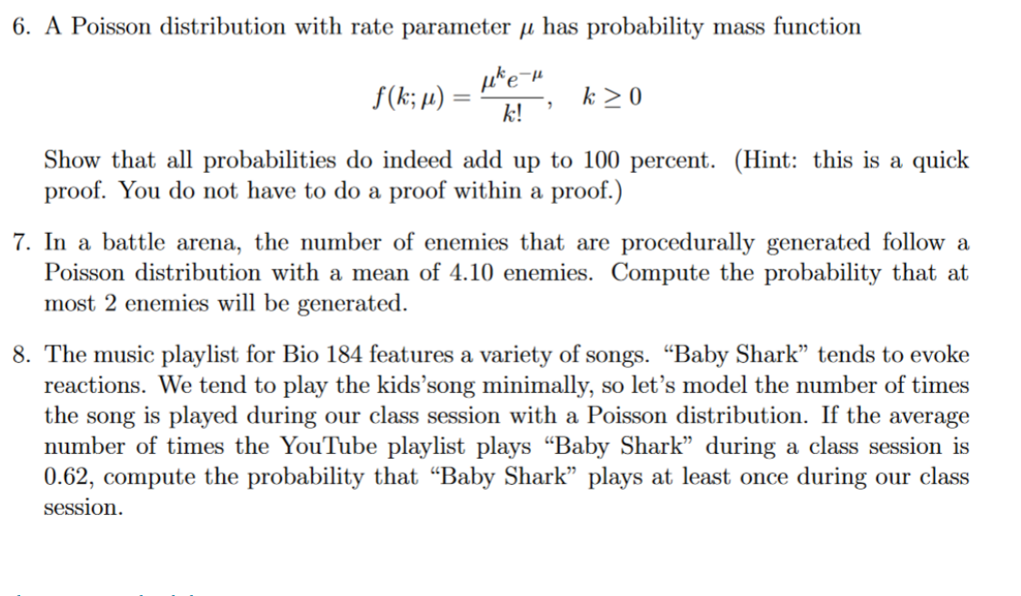 6. A Poisson distribution with rate parameter μ has | Chegg.com
