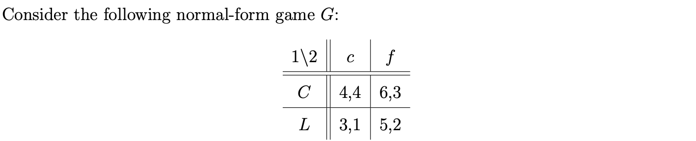 Consider the following normal-form game G: 1 2 с f С | Chegg.com