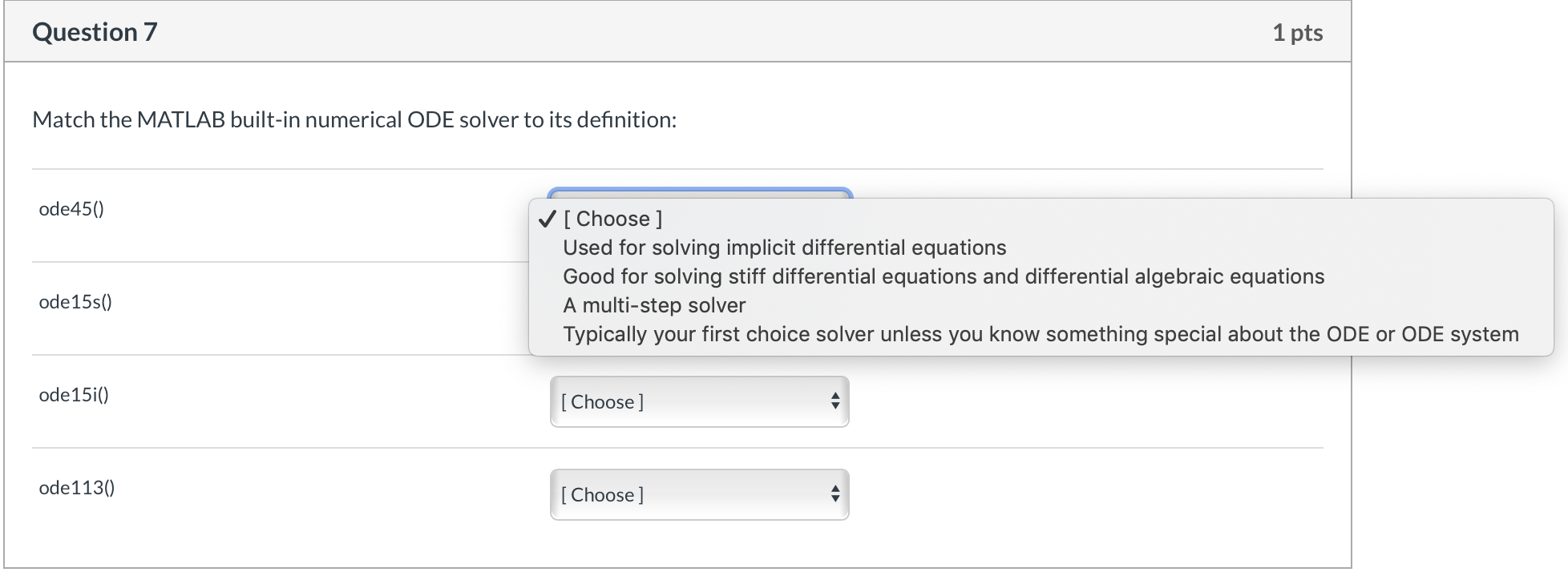 Solved Question 7 1 pts Match the MATLAB built-in numerical | Chegg.com Solved Question 7 1 pts Match the MATLAB built-in numerical | Chegg.com