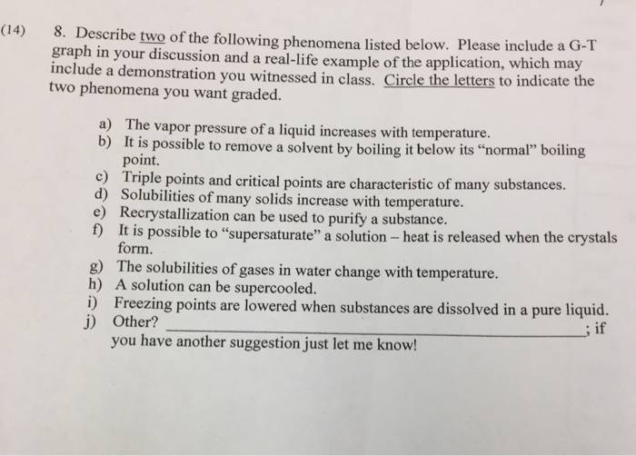 Solved Describe two of the following phenomena listed below. | Chegg.com